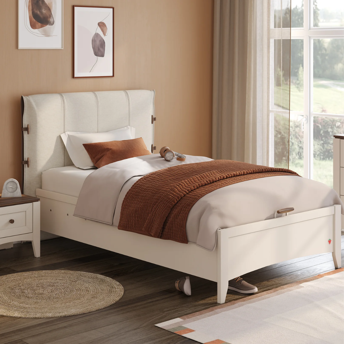 LAPEL KREVET SA KUTIJOM I TAPACIRANIM UZGLAVLJEM (120x200 cm) 20.87.1706.00-21.20.1040.00 ...